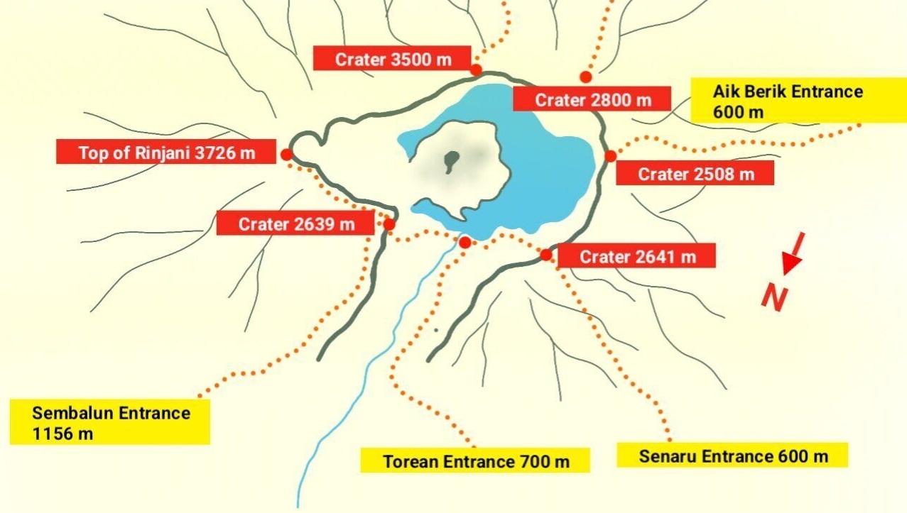 Rinjani Trekking Map and Routes - Oke Rinjani